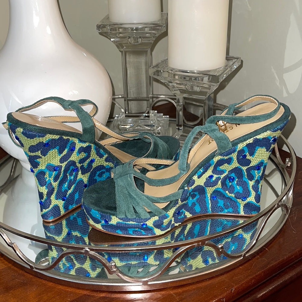Colin Stuart T Strap Wedge Sandals - Gem